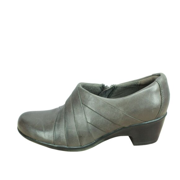 Clarks | Shoes | Clarks Genette Bend Brown Leather Side Zip Dress Block ...